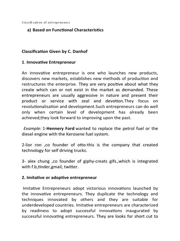 Classification of Entrepreneurs | PDF | Entrepreneurship | Innovation