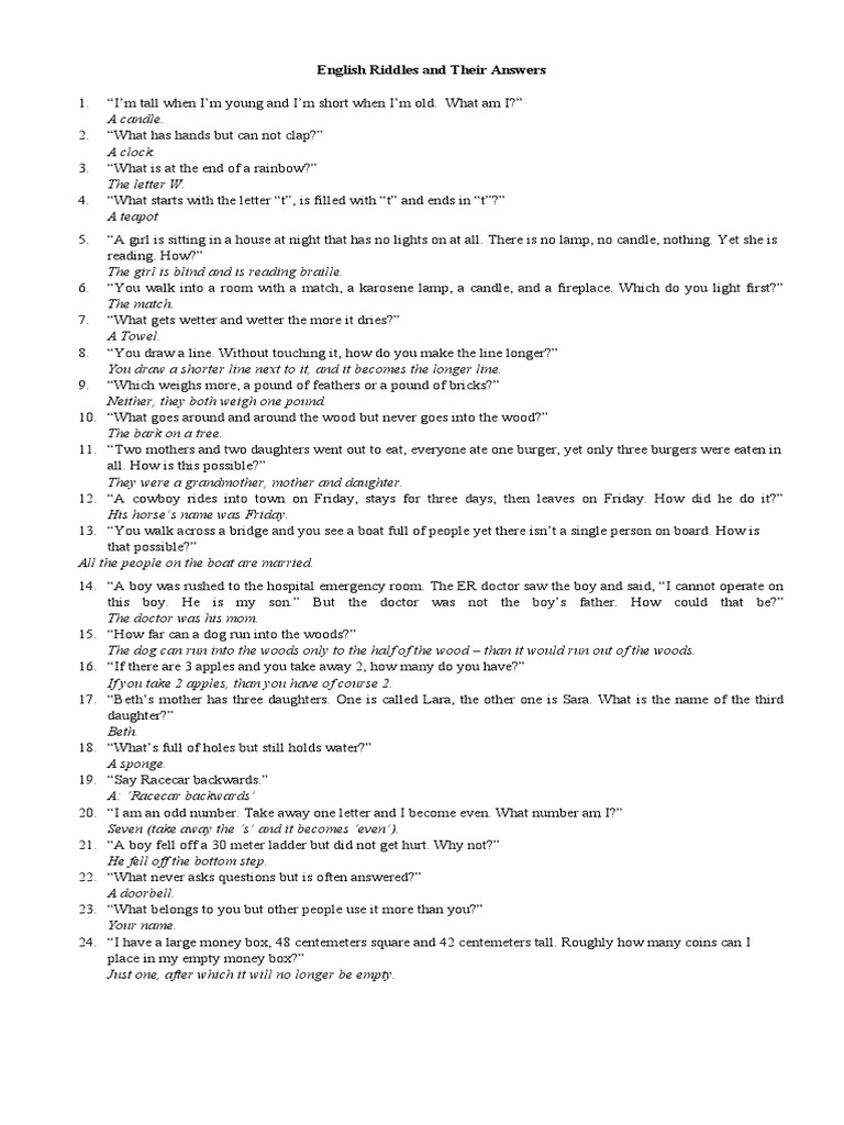 English Riddles and Their Answers | PDF