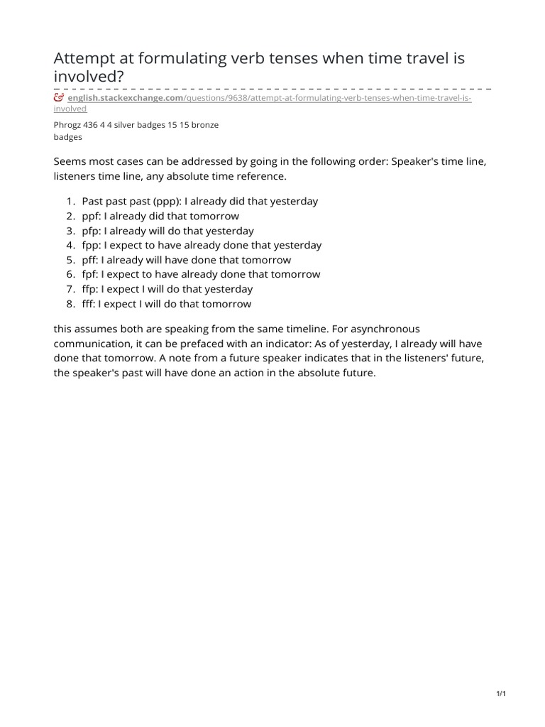 Attempt at Formulating Verb Tenses When Time Travel Is Involved | PDF ...