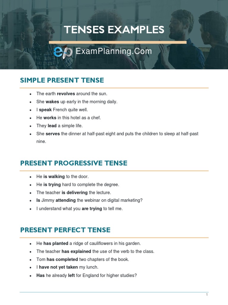 Tenses Examples PDF | Download Free PDF | Grammar | Language Mechanics