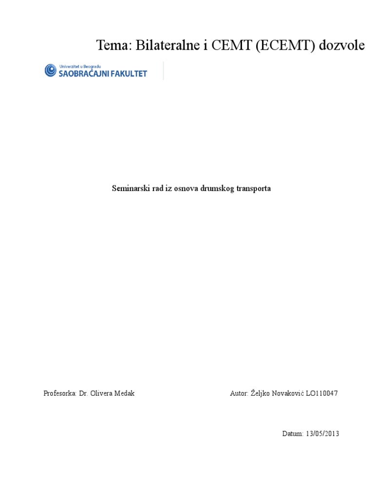 Bilateralne CEMT Dozvole | PDF