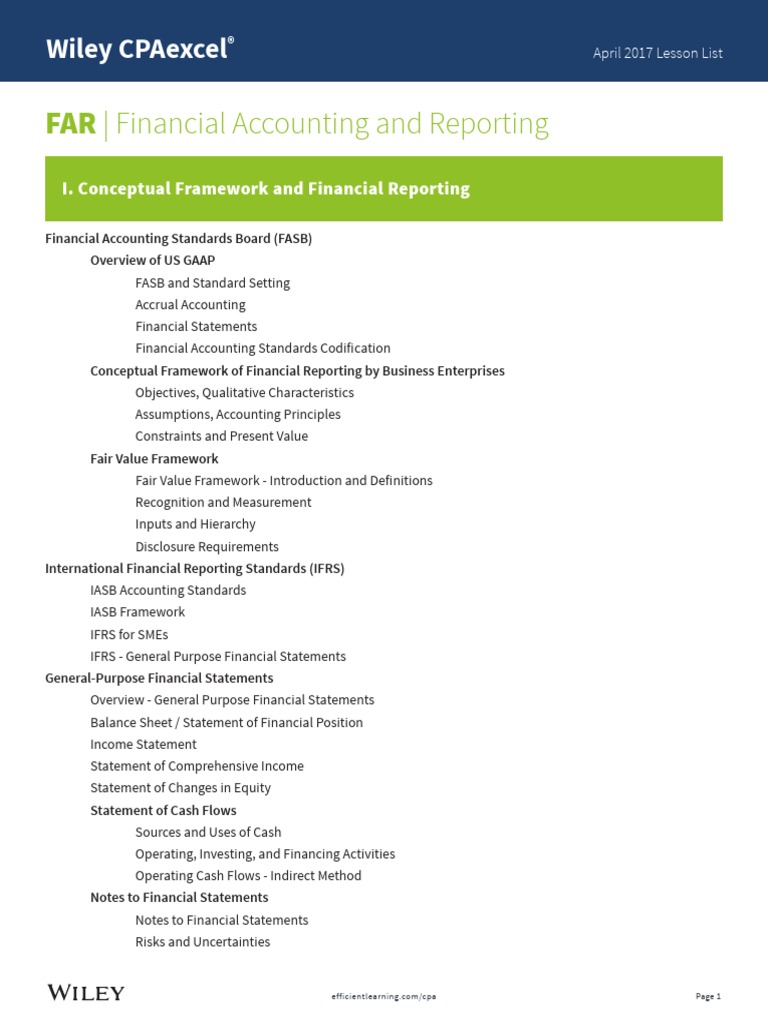 2017 Wiley CPAexcel Study Guide FAR Lesson List PDF | PDF | Financial ...