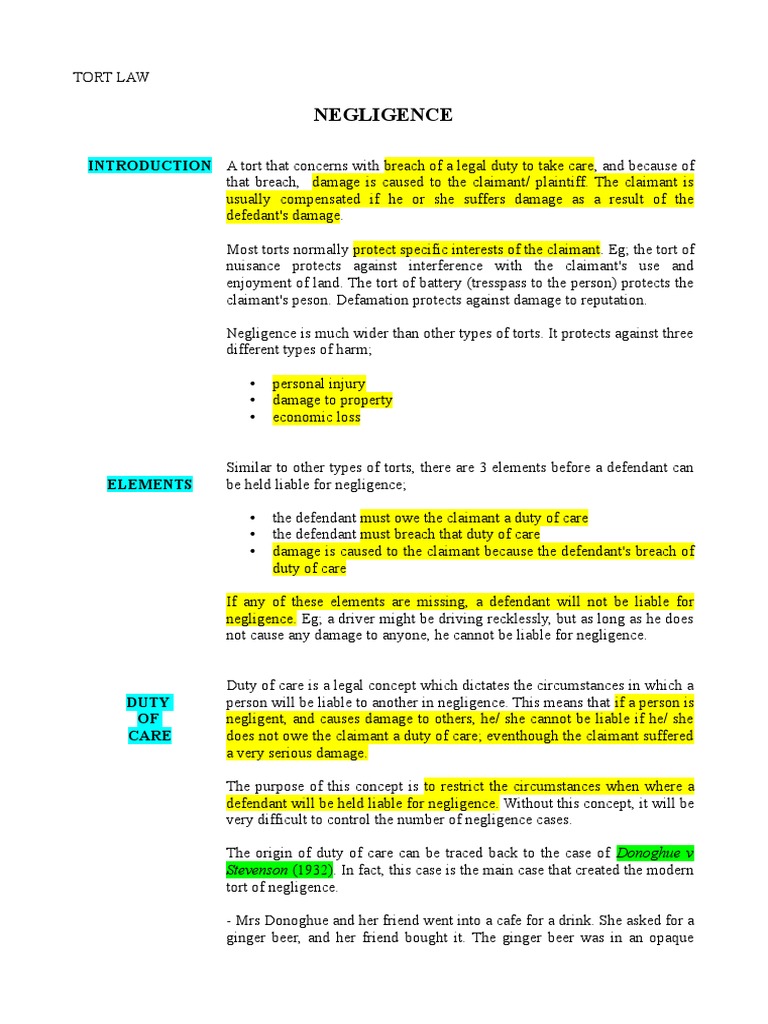 Tort Law Negligence - Odt | PDF | Negligence | Damages