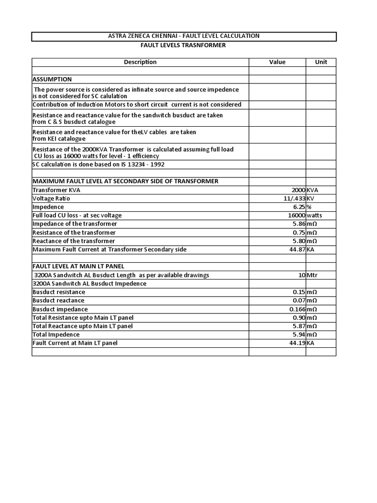 Fault Level Calculations | PDF | Transformer | Electrical Impedance