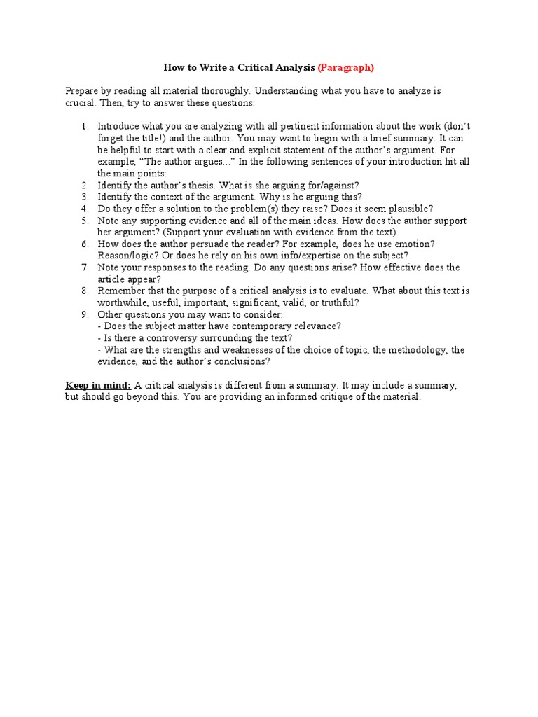 How To Write A Critical Analysis | PDF