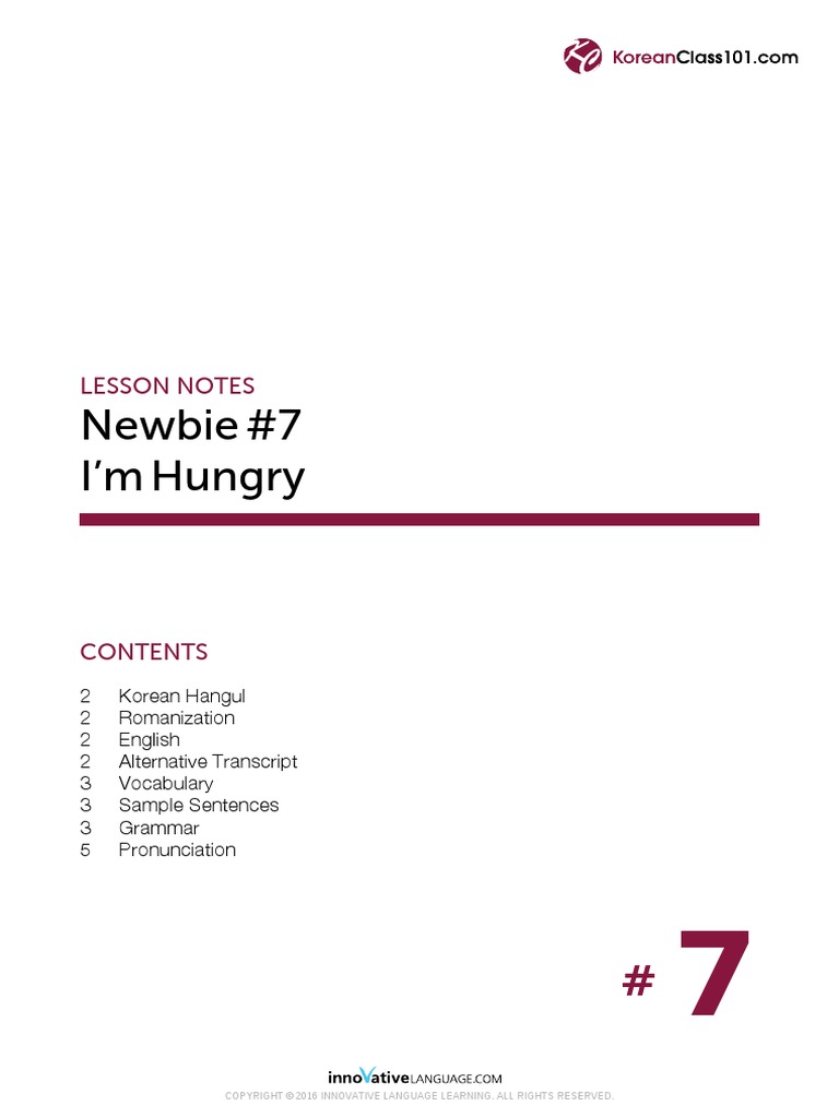 Newbie #7 I'm Hungry: Lesson Notes | PDF | Phrase | Verb