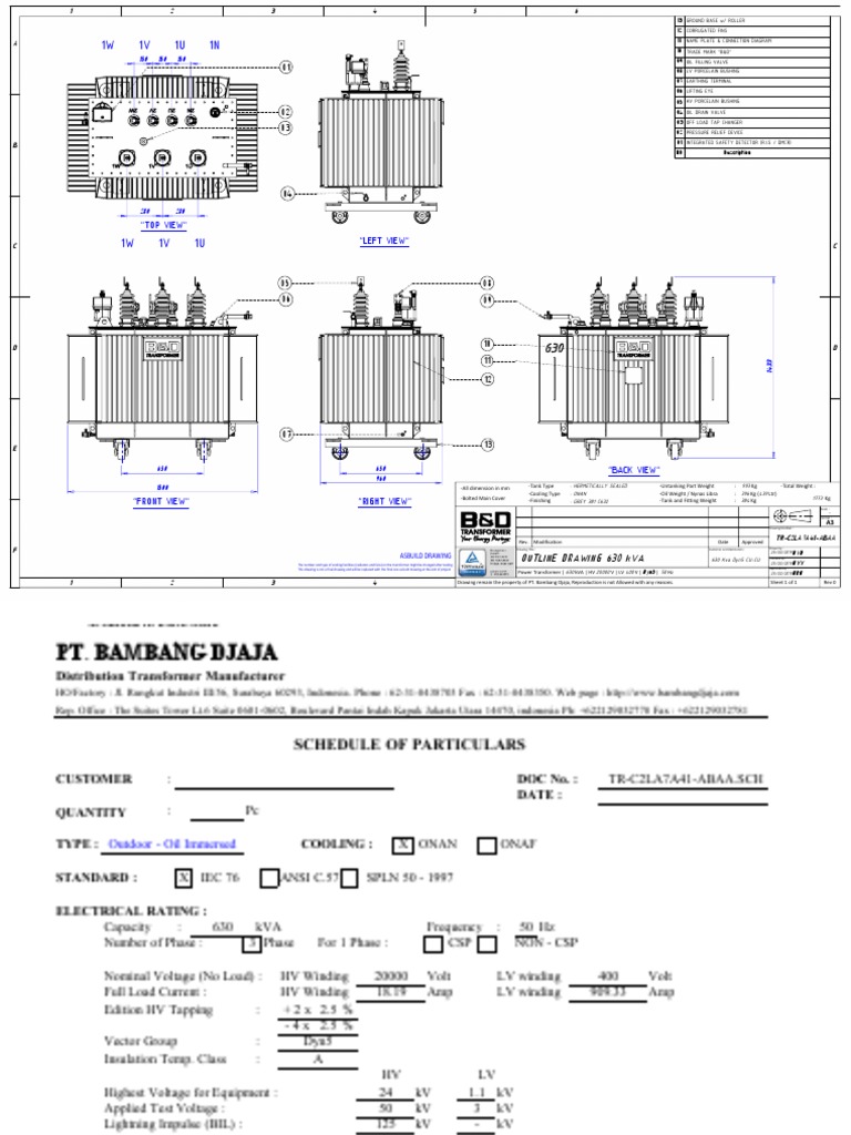 Approval Drawing 630kVA 20kV 400V Dyn5 Outdoor | PDF | Washer (Hardware ...