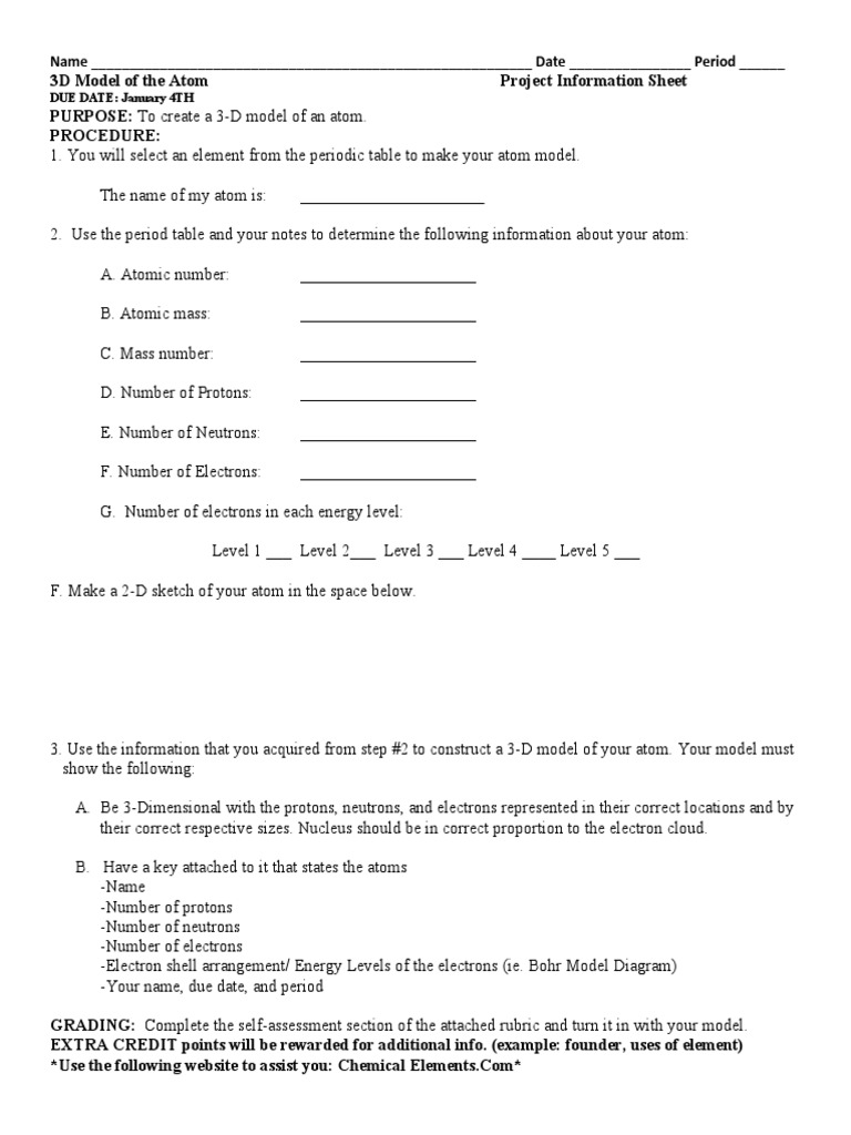 3D Atom Model Rubric | PDF | Atoms | Proton
