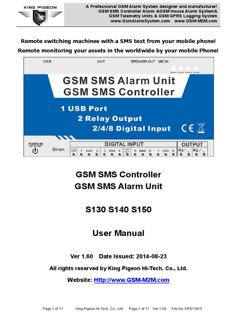 GSM SMS Controller GSM SMS Alarm Unit S130 S140 S150 User Manual | PDF ...