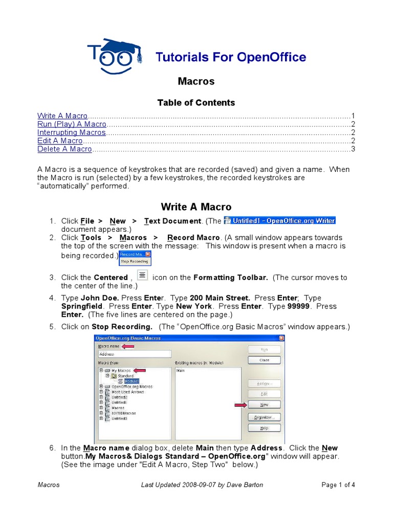 Macros: Write A Macro Run (Play) A Macro Interrupting Macros Edit A Macro Delete A Macro | PDF ...