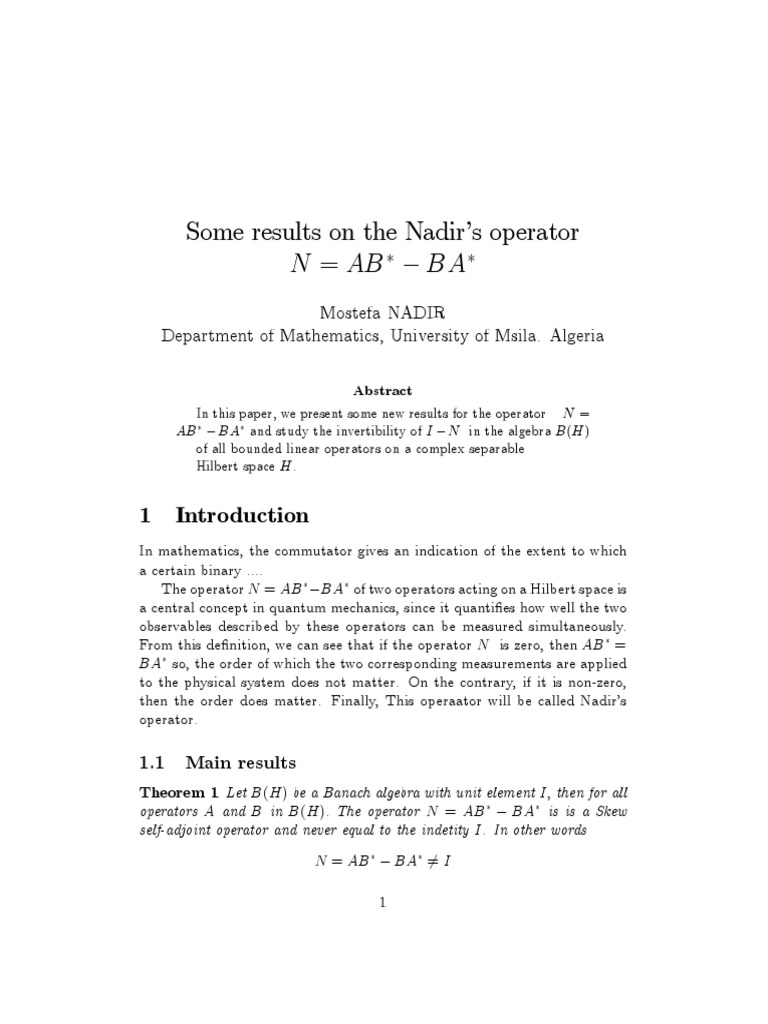 6 Nadir's Operator | PDF | Operator (Mathematics) | Hilbert Space