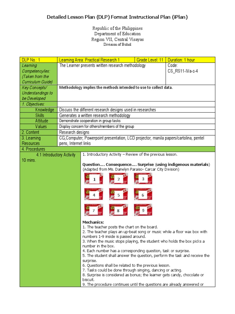 Detailed Lesson Plan (DLP) Format Instructional Plan (Iplan) | PDF | Curriculum | Learning