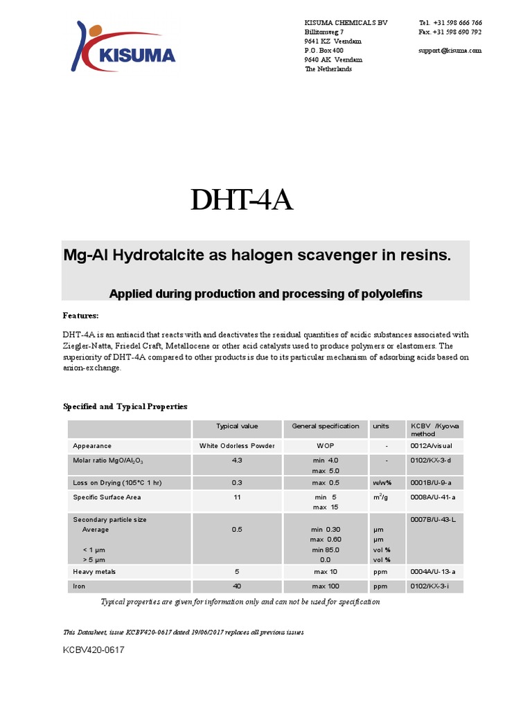 DHT-4A: Mg-Al Hydrotalcite As Halogen Scavenger in Resins | PDF ...