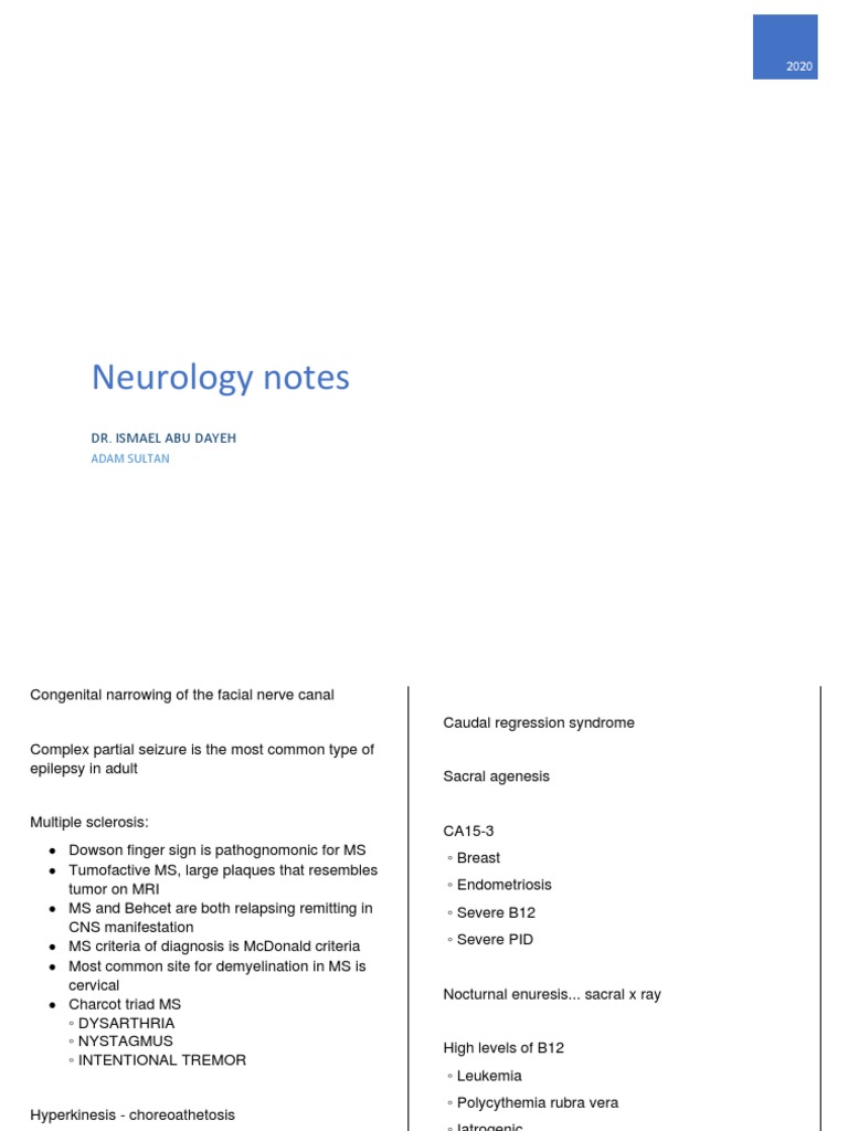 Neurology Notes: Dr. Ismael Abu Dayeh | PDF | Migraine | Epilepsy