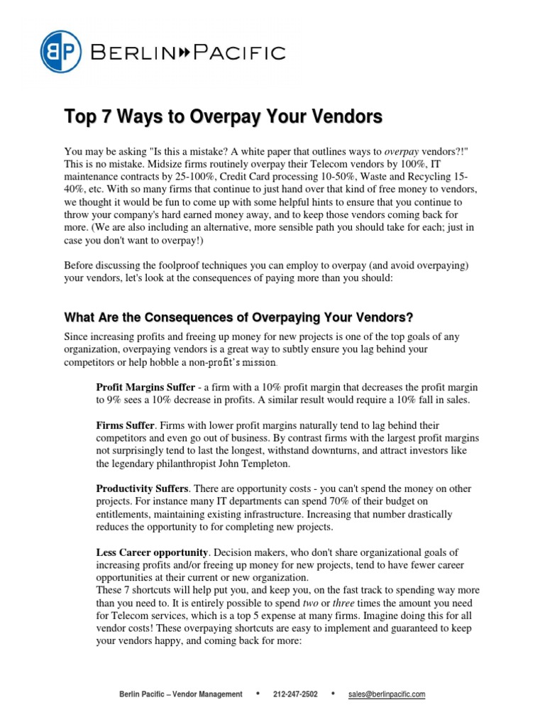 Stop Overpaying Your Vendors | PDF | Profit (Economics) | Prices