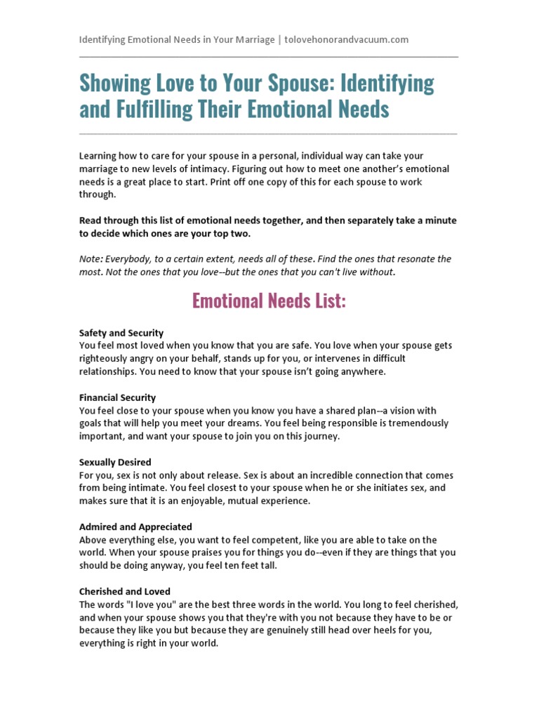 Emotional Needs Freebie PDF | PDF | Marriage | Intimate Relationships