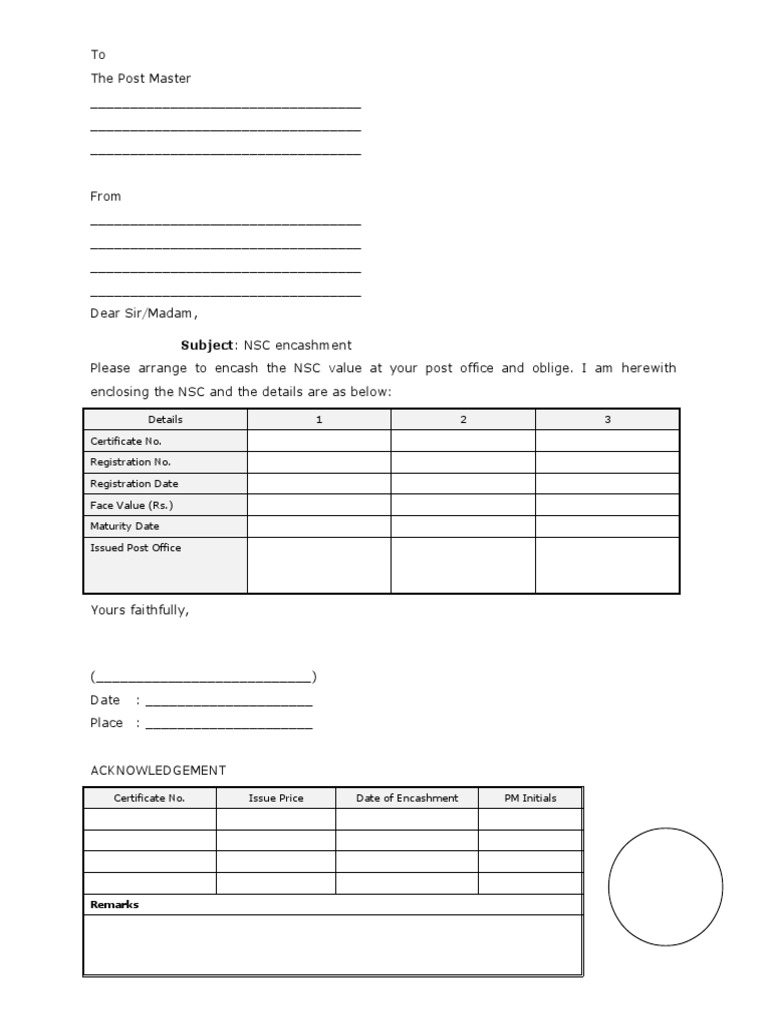 NSC Encashment Form | PDF