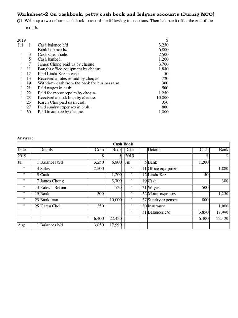 Cashbook and Petty Cash Exercises | PDF | Bookkeeping | Cheque