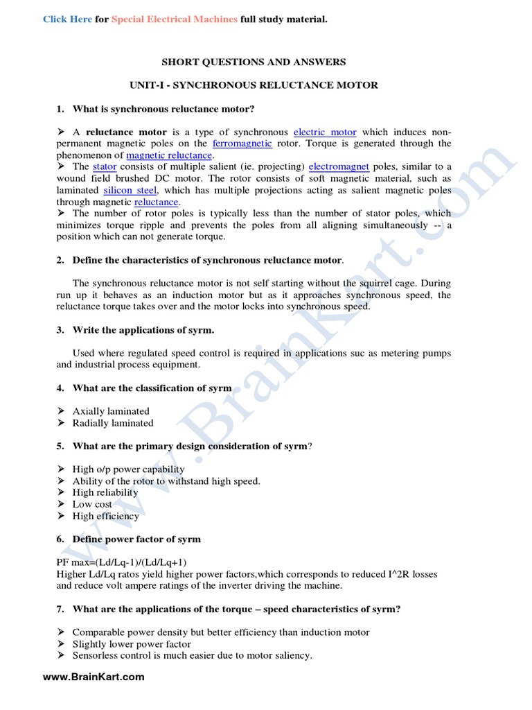 185 - EE8005, EE6703 Special Electrical Machines - Question Bank | PDF ...