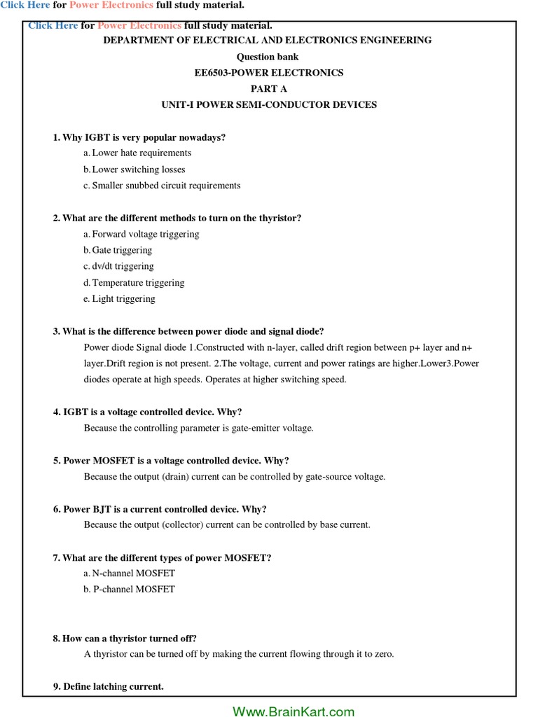 200 - EE8552, EE6503 Power Electronics - Question Bank 3 | PDF | Power ...