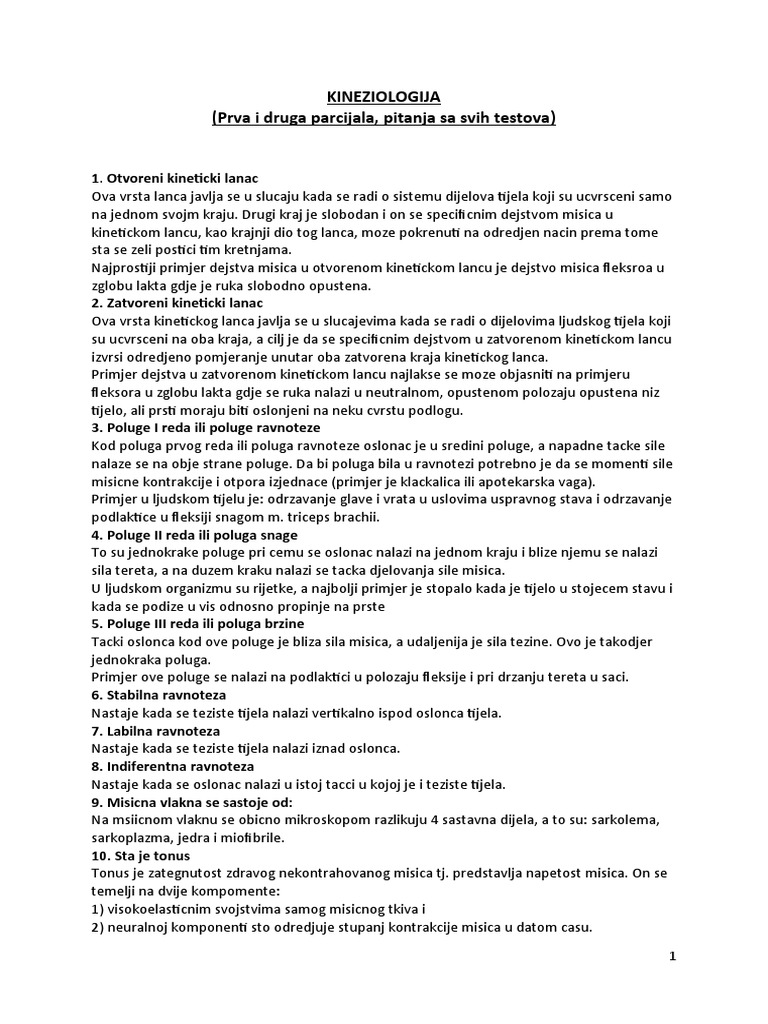 KINEZIOLOGIJA Sva Pitanja | PDF