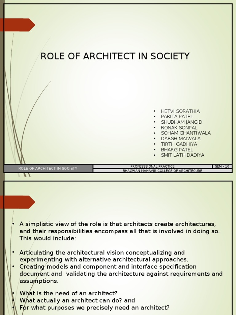 Role of Architect in Society | PDF | Leadership | Architect