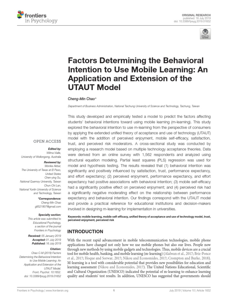 Chao 2019 Factors Determining The Behavioral Intention To Use