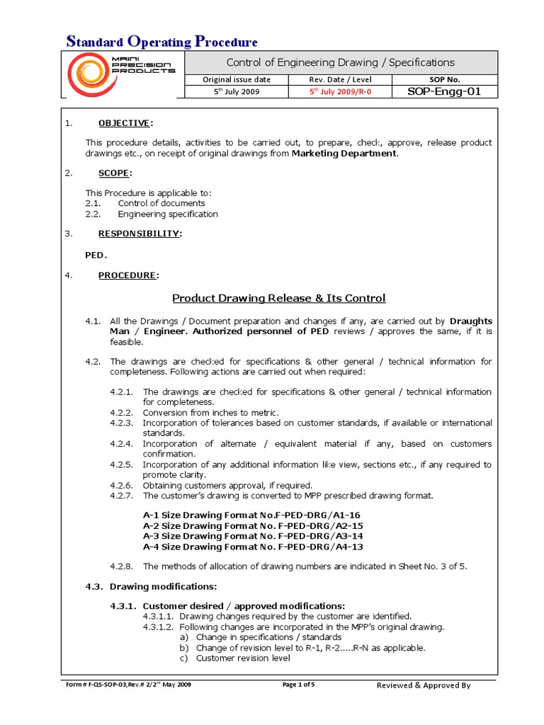 Tandard Perating Rocedure: SOP-Engg-01 | PDF | Specification (Technical ...