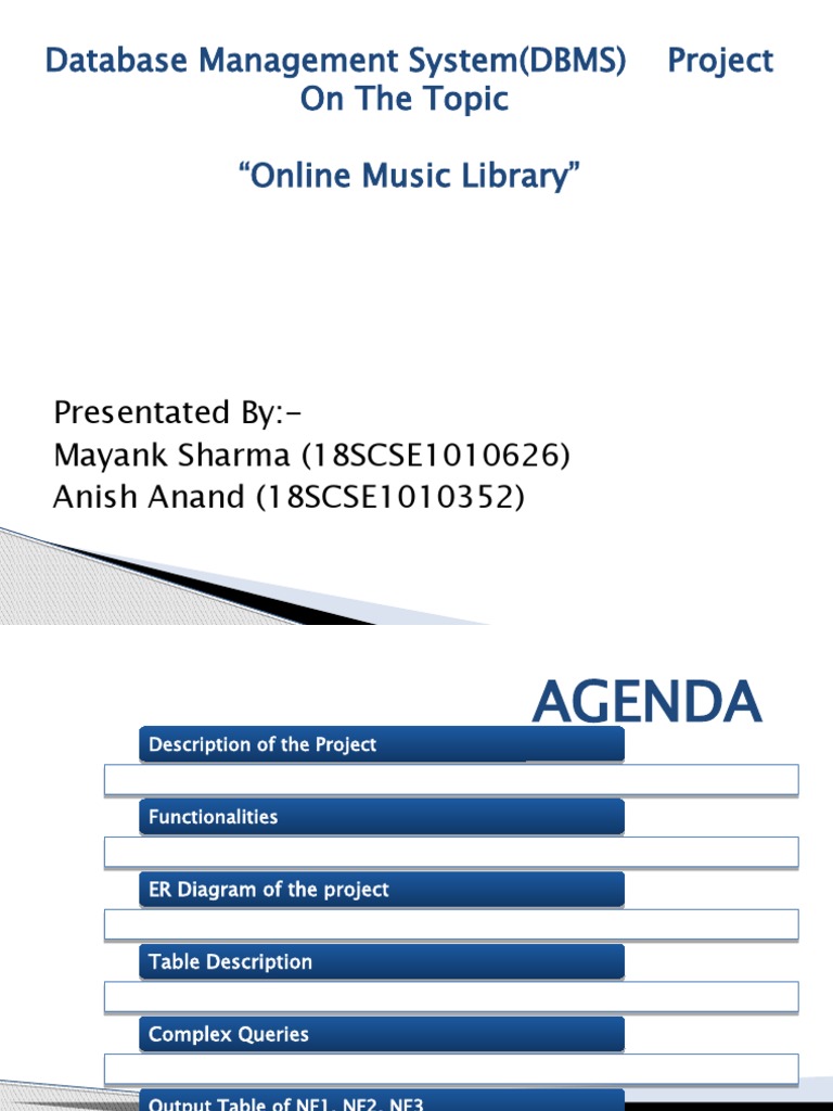 Database Management System (DBMS) Project On The Topic "Online Music Library" | Download Free ...