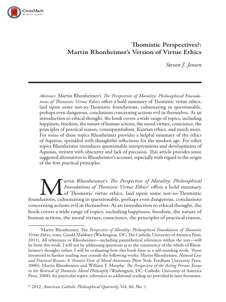 Jensen - Thomistic Perspectives - Martin Rhonheimer's Version of Virtue ...