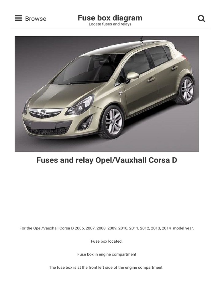 Fuse Box Opel Corsa D | PDF | Anti Lock Braking System | Headlamp