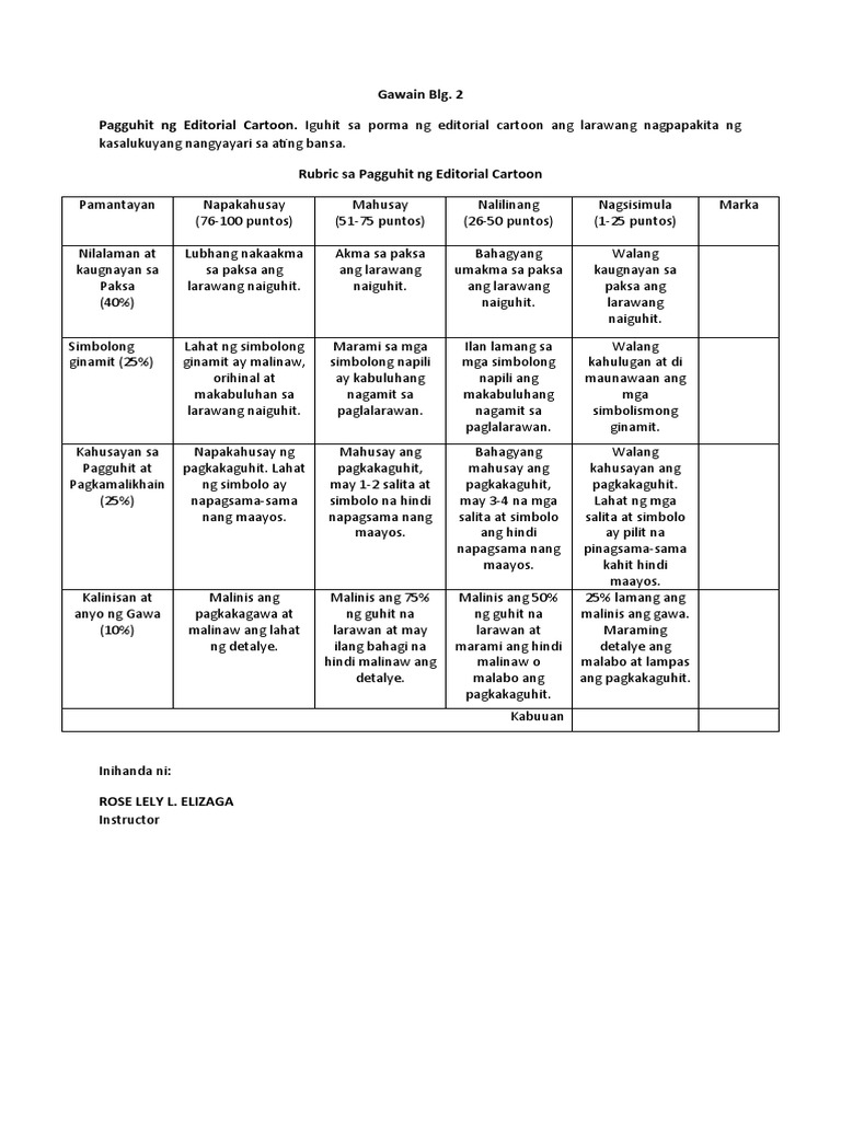 Rubric Sa Editorial Cartoon | PDF