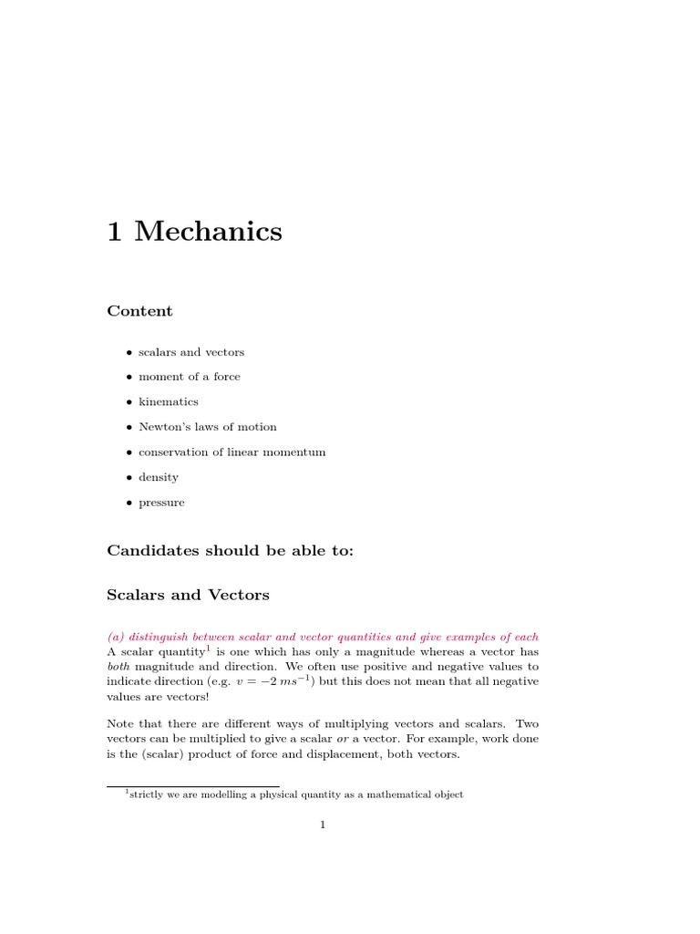 1 Mechanics: Content | PDF | Force | Euclidean Vector