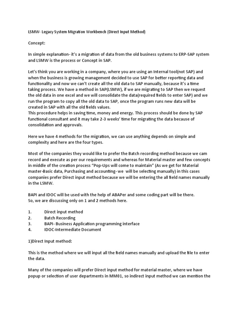 LSMW Data Migration Methods | PDF | Data | Information Technology ...