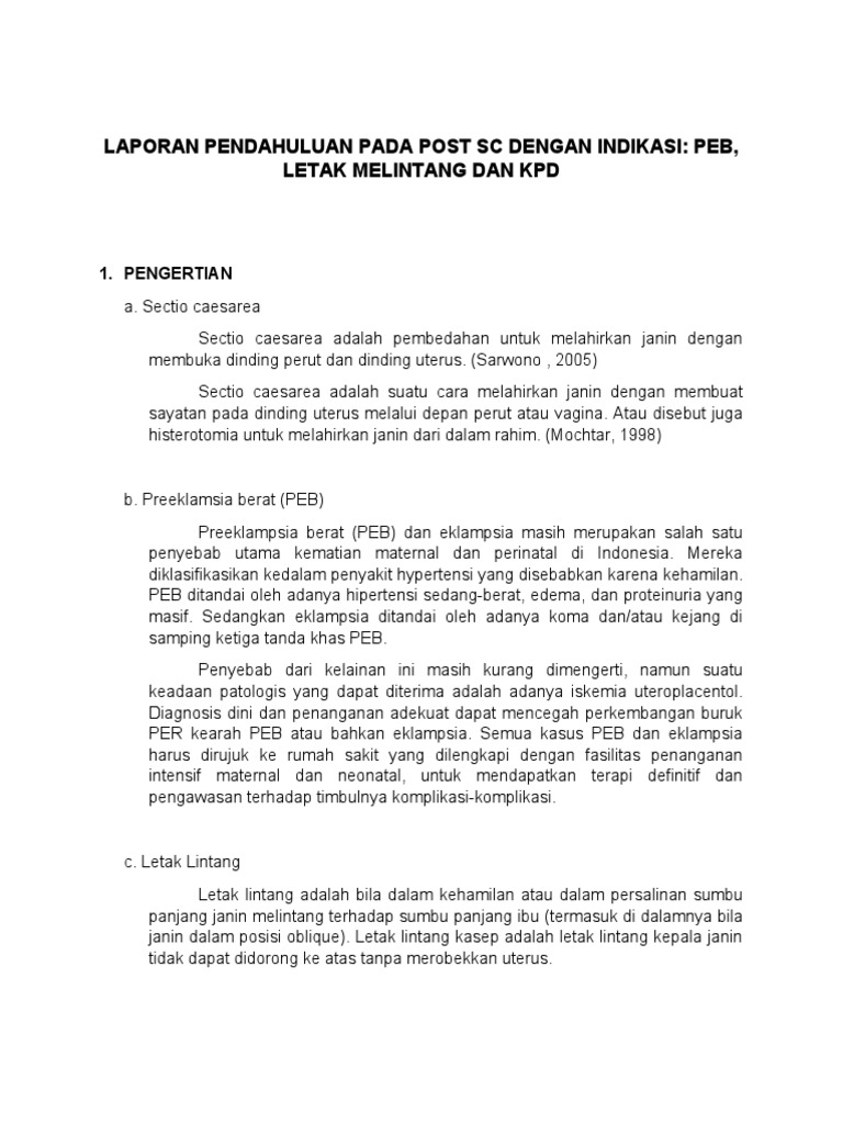 Laporan Pendahuluan Pada Post SC Dengan Indikasi | PDF