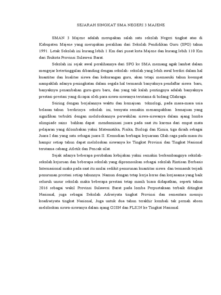 A. Sejarah Singkat SMAN 3 MJN | PDF