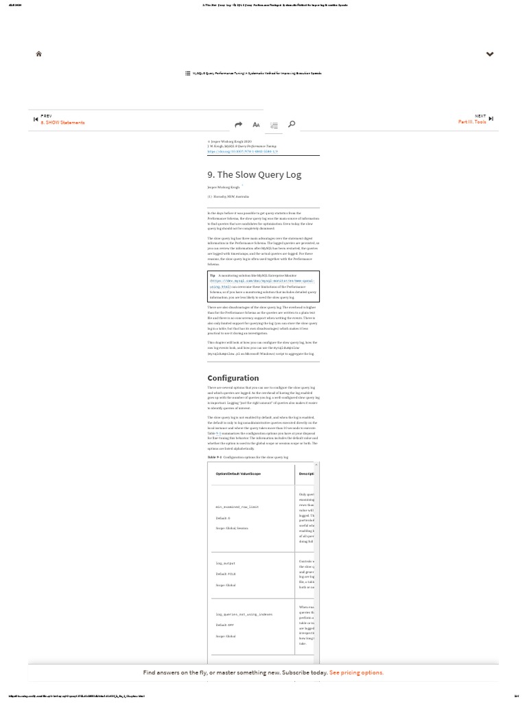The Slow Query Log - MySQL 8 Query Performance Tuning - A Systematic Method For Improving ...