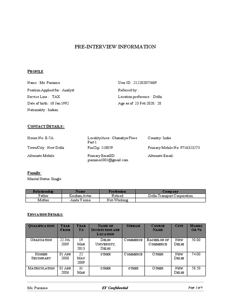 EY Pre-Interview FORM PDF | PDF | Background Check | Government