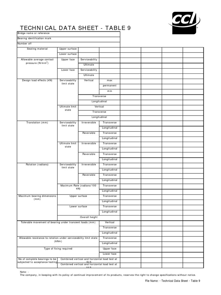 File Name: - Technical Data Sheet - Table 9 | PDF | Mechanical ...