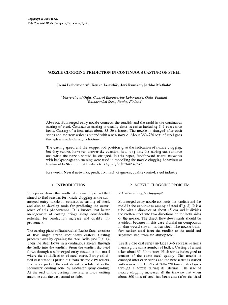 Nozzle Clogging Prediction in Steel Casting PDF | PDF | Casting ...