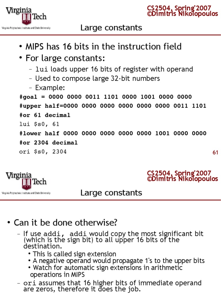 Lec8 Cs2504 Mips Lecture Pdf Library Computing Office Equipment