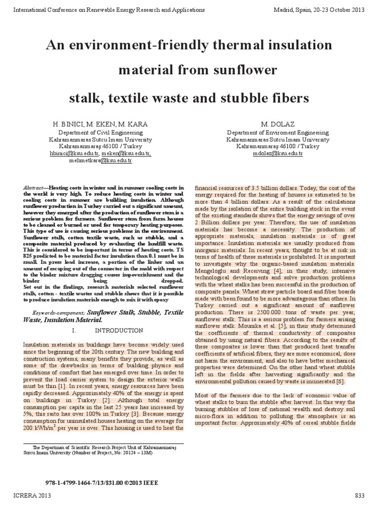 An Environment-Friendly Thermal Insulation Material From Sunflower ...