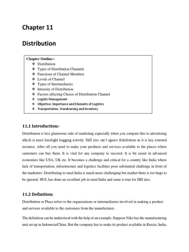 Distribution: Chapter Outline | PDF | Logistics | Retail