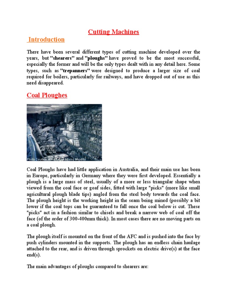 Cutting Machines | PDF | Coal Mining | Plough