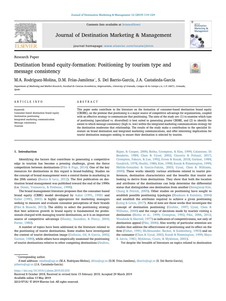 Destination Brand Equity-Formation Positioning by Tourism Type and ...