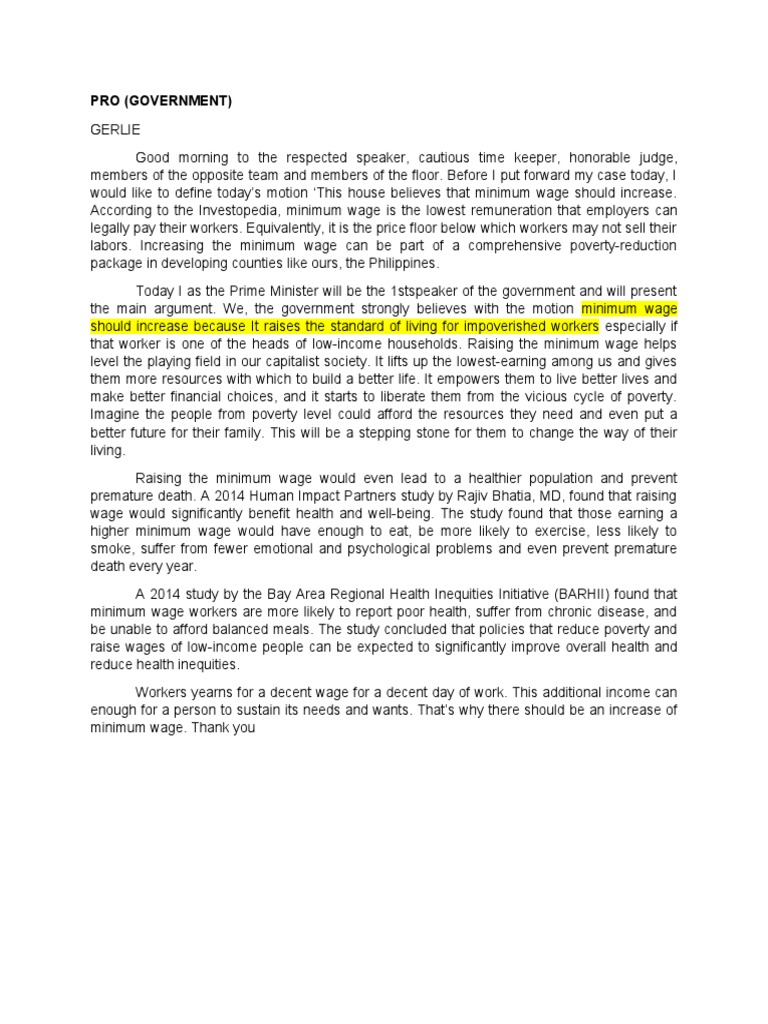 Debate | PDF | Minimum Wage | Employment