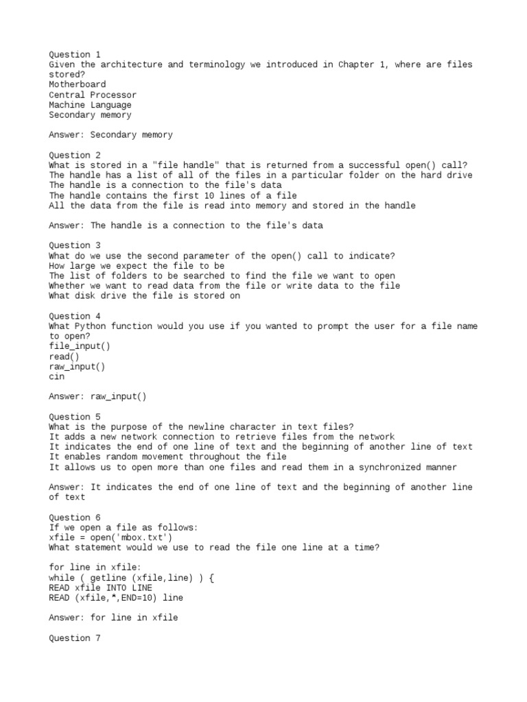 File Handling Questions and Answers | PDF | Text File | Computer File