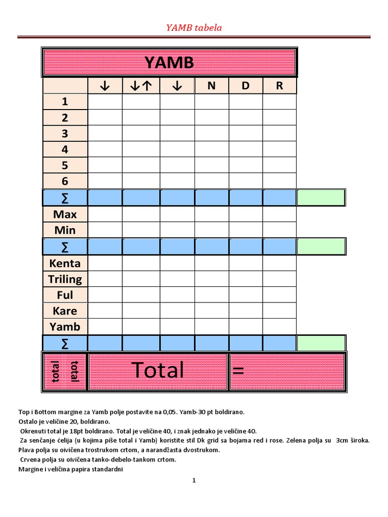 Yamb Tabela PDF | PDF