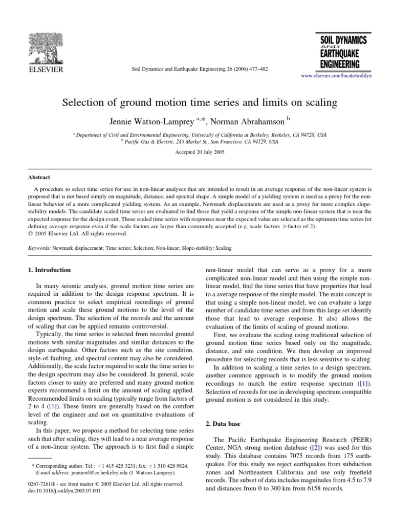 Selection of Ground Motion Time Series and Limits On Scaling | PDF ...