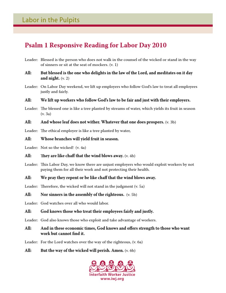 Psalm 1 Responsive Reading For Labor Day 2010 | PDF | Foreign Language ...